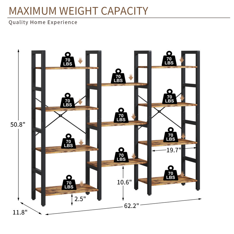 17 Stories Ganell 50.8''H,Triple Wide 4-tier Corner Bookshelf | Wayfair