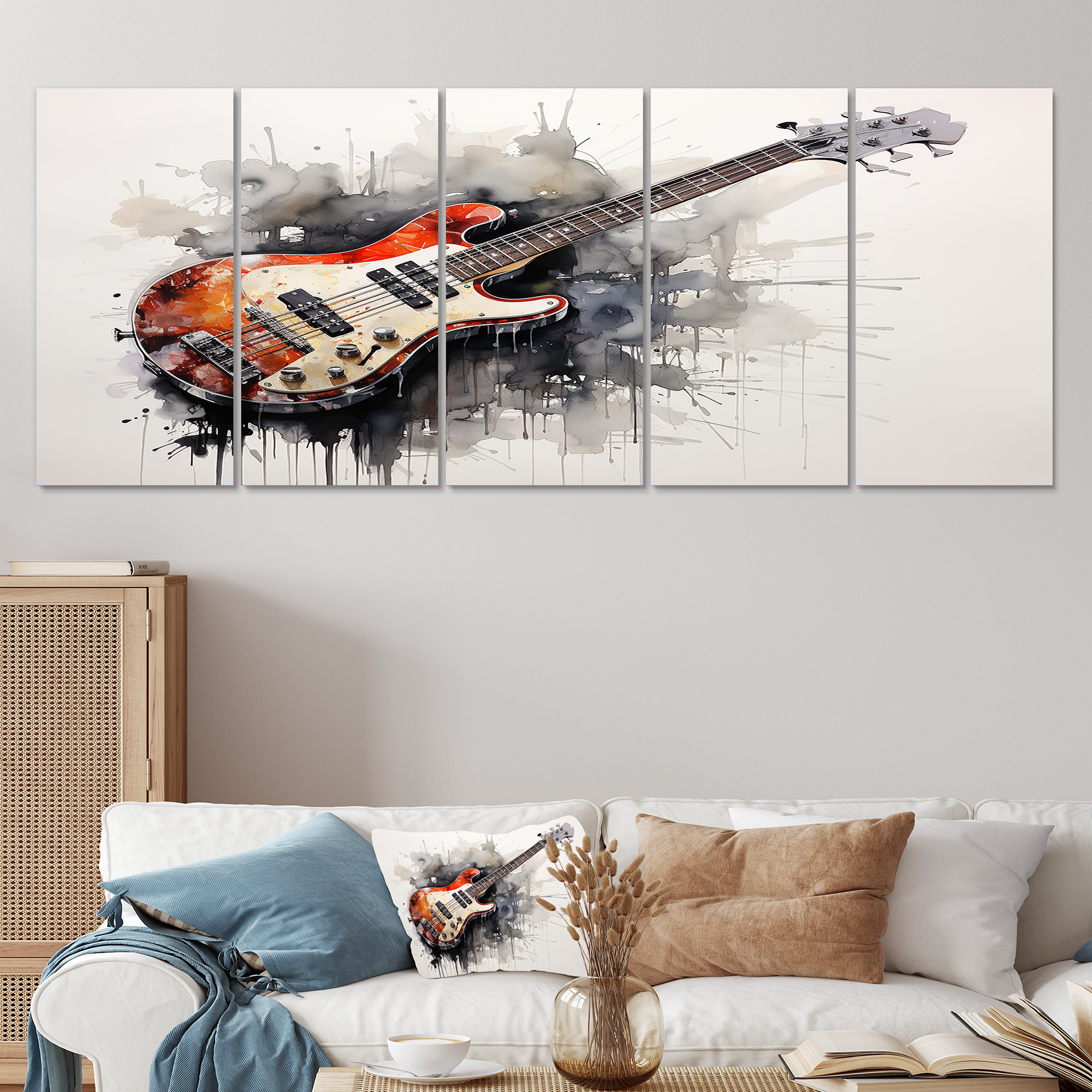 Lark Manor™ Brown Charcoal Guitar Vibrations I - Music 5 Piece Wall Art ...