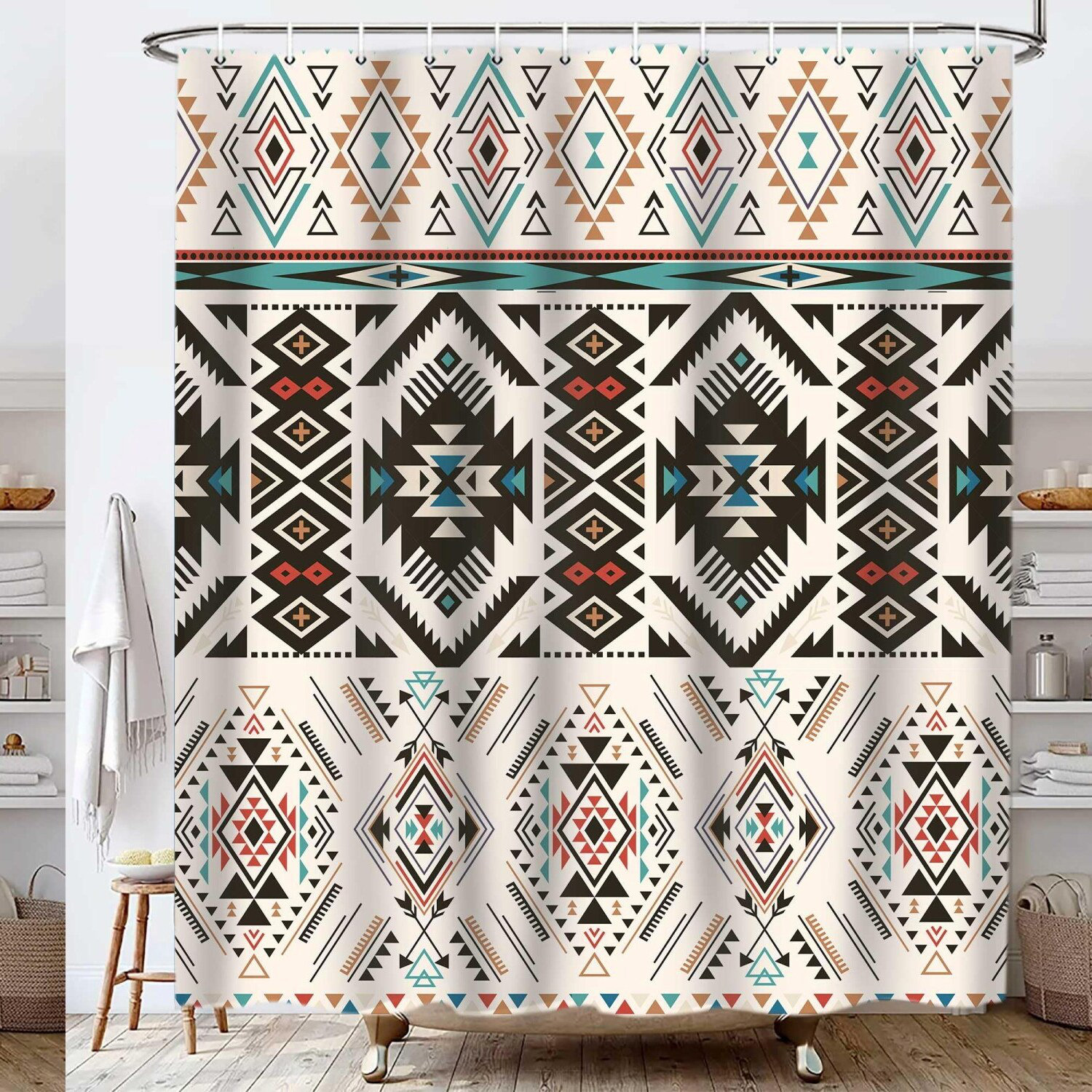 Bungalow Rose Southwest Boho Geometric Aztec Shower Curtain - Tribal ...