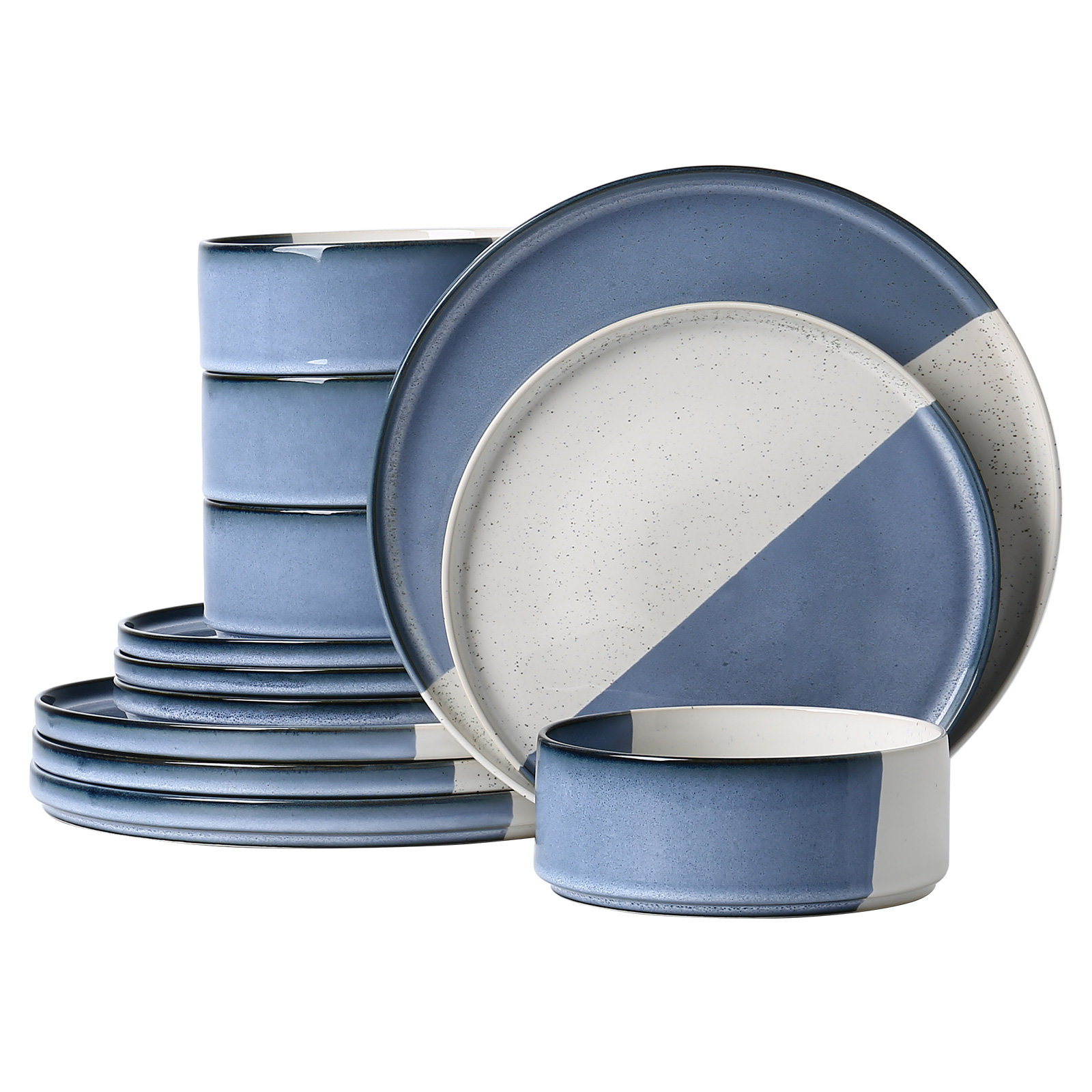 ALOFMO Two-Tone 12 Piece Stoneware Dinnerware Set, Service for 4 ...