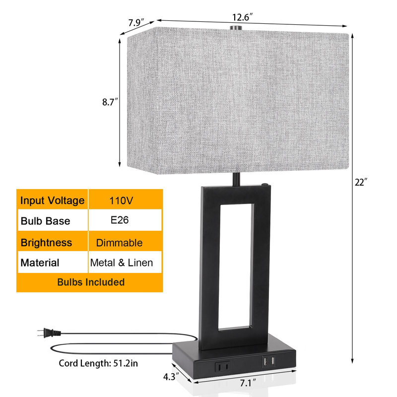 Ebern Designs Leanore Metal USB Table Lamp & Reviews | Wayfair