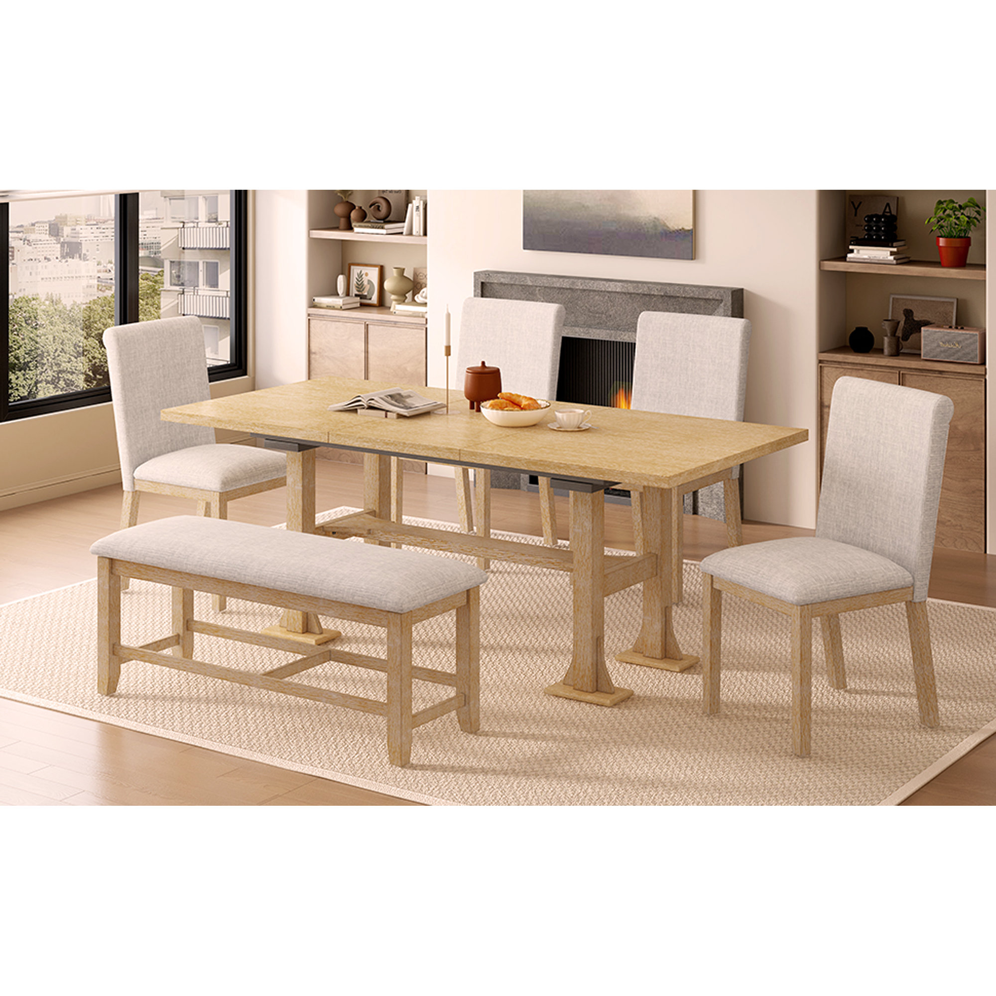 Lark Manor™ Farmhouse 76inch 6-Piece Extendable Dining Table Set ...