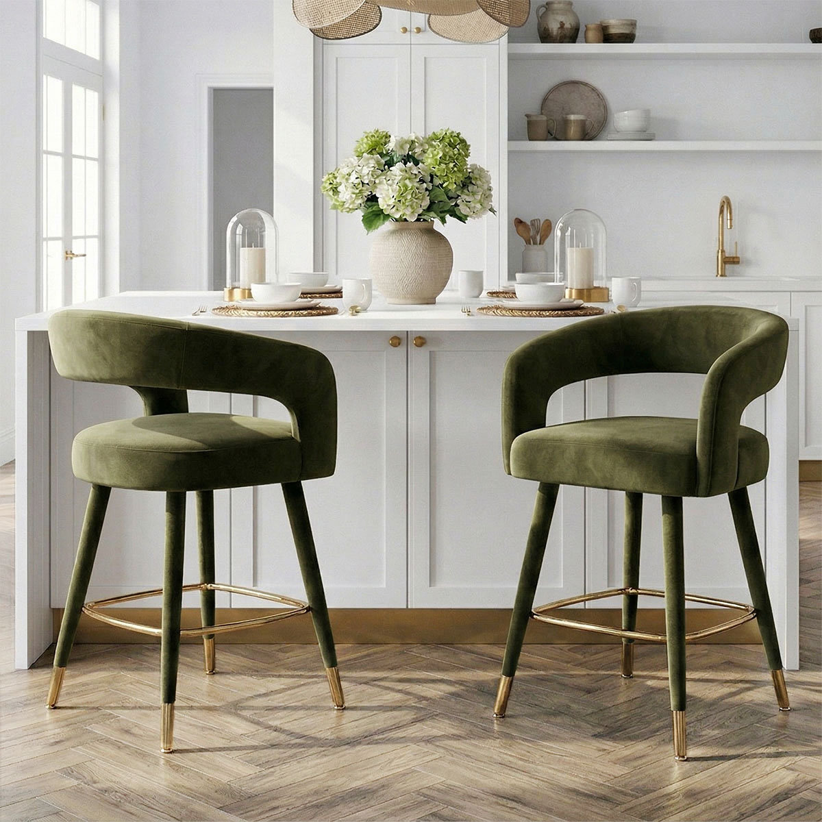 Wade Logan 23" Velvet Counter Height Bar Stools With Gold Footrest ...