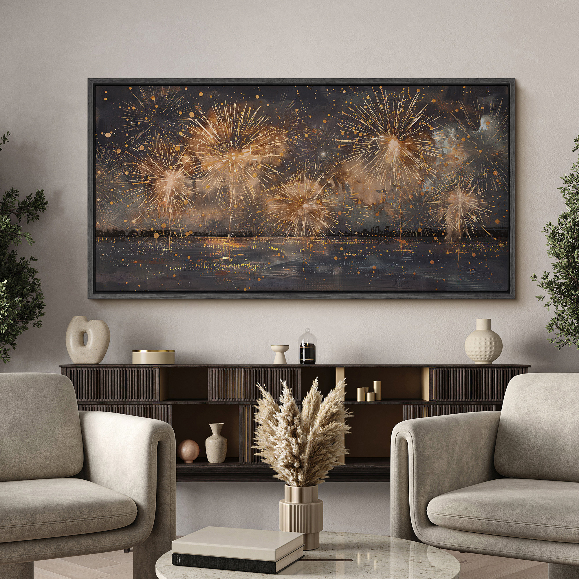 wall26 Fireworks Horizontal Wall Art Framed Tv Art 4th of July or New ...