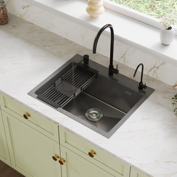 DeerValley 55×45 cm Stainless Steel Drop-In Sink with Faucets, Pop-Up ...