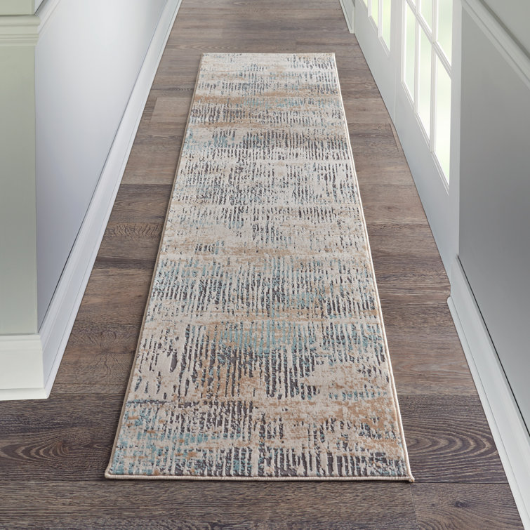 17 Stories Abstract Beige/Blue Area Rug | Wayfair