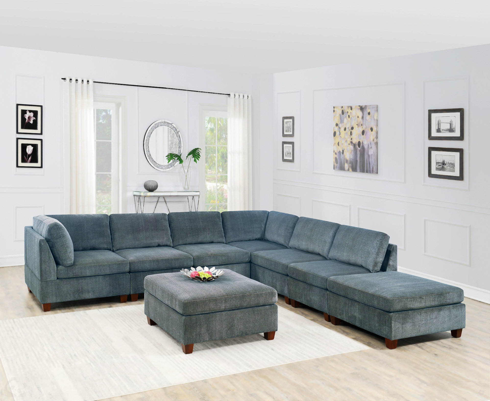 Hokku Designs Living Room Furniture Grey Chenille Modular Sectional ...