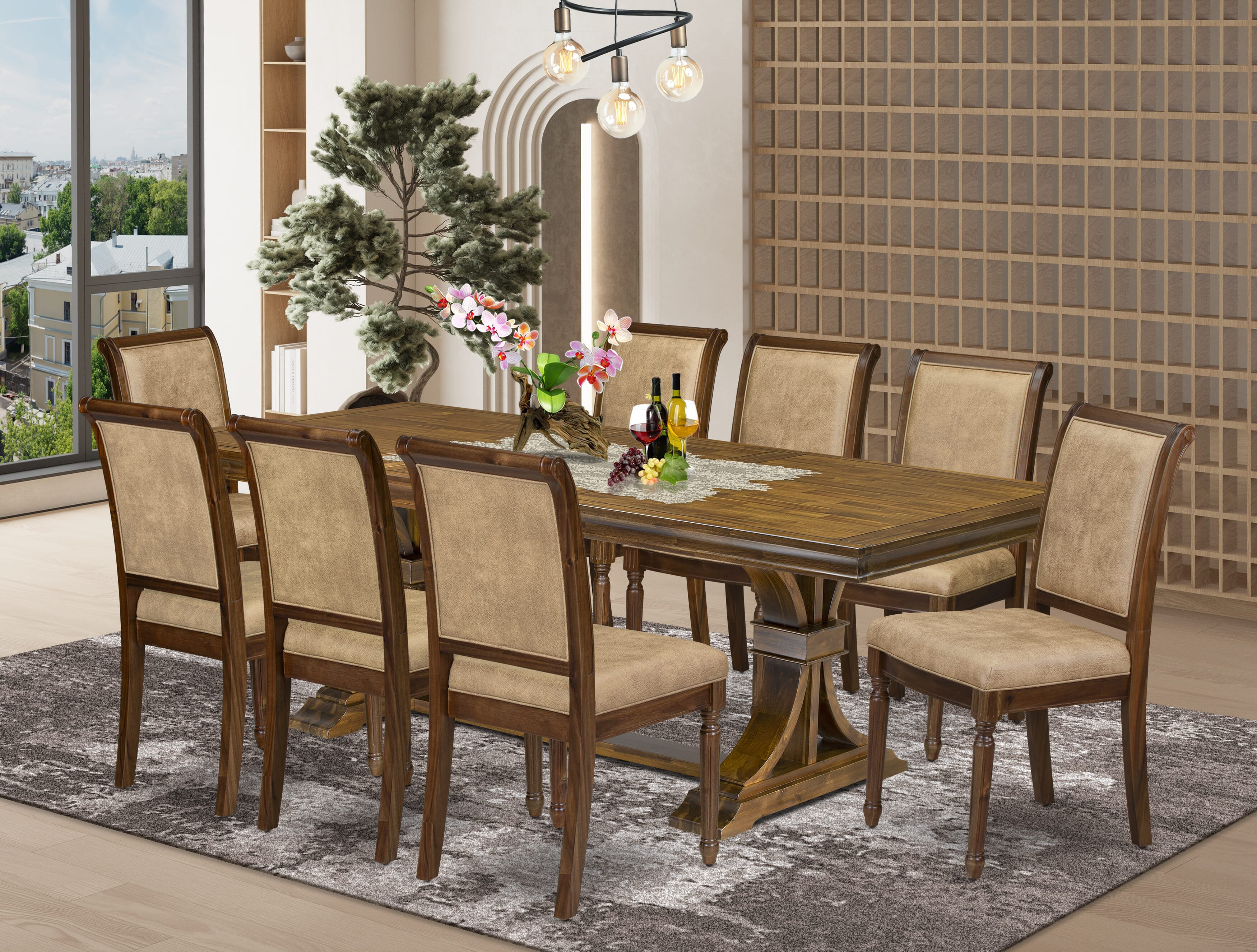 Red Barrel Studio® 9-piece Modern Dining Table Set consists of a Dining ...