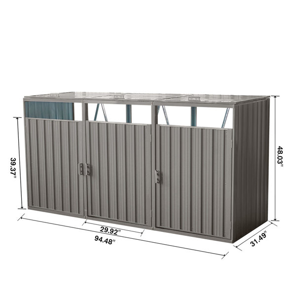 Gatzies 94.48"L Outdoor Garbage Bin Storage Shed, Galvanized Steel ...