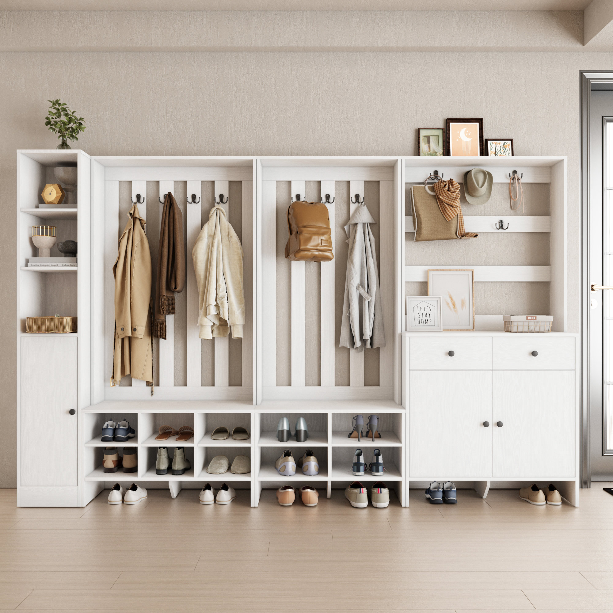 Hokku Designs 30 Pair Shoe Cabinet With Drawers, Entryway Shoe Storage ...