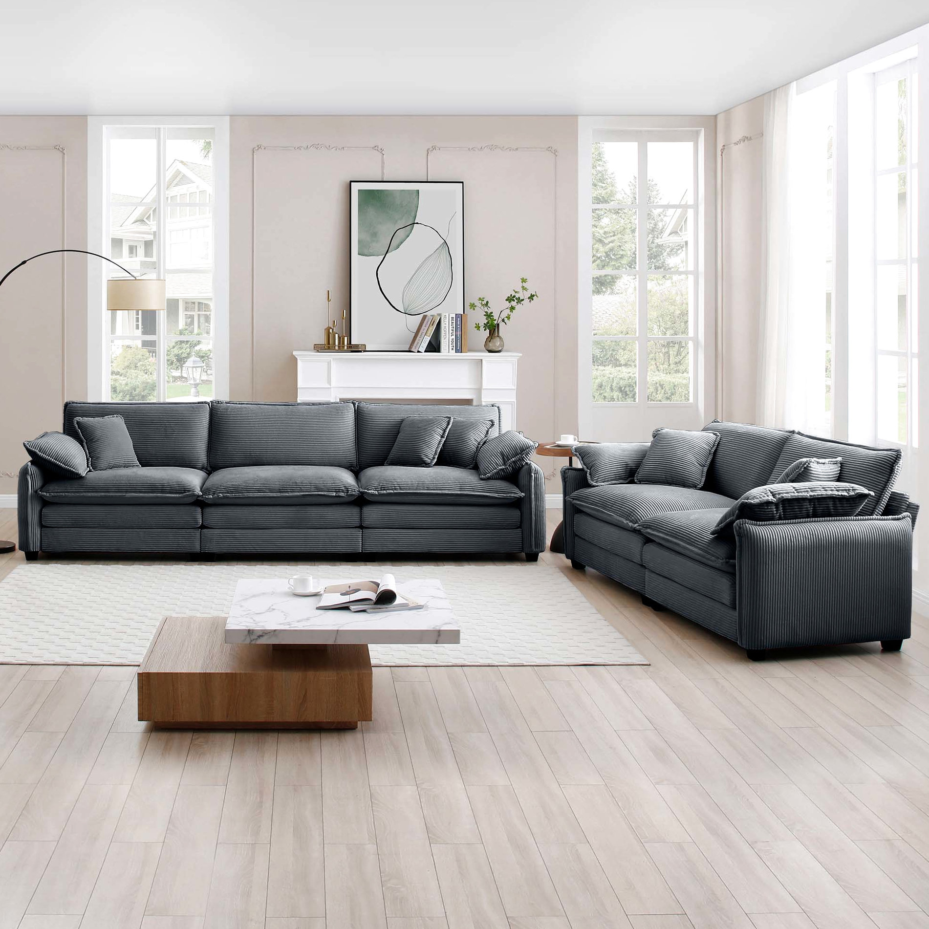 Corrigan Studio® Retro Style Grey Corduroy Family With Soft Fabric And ...