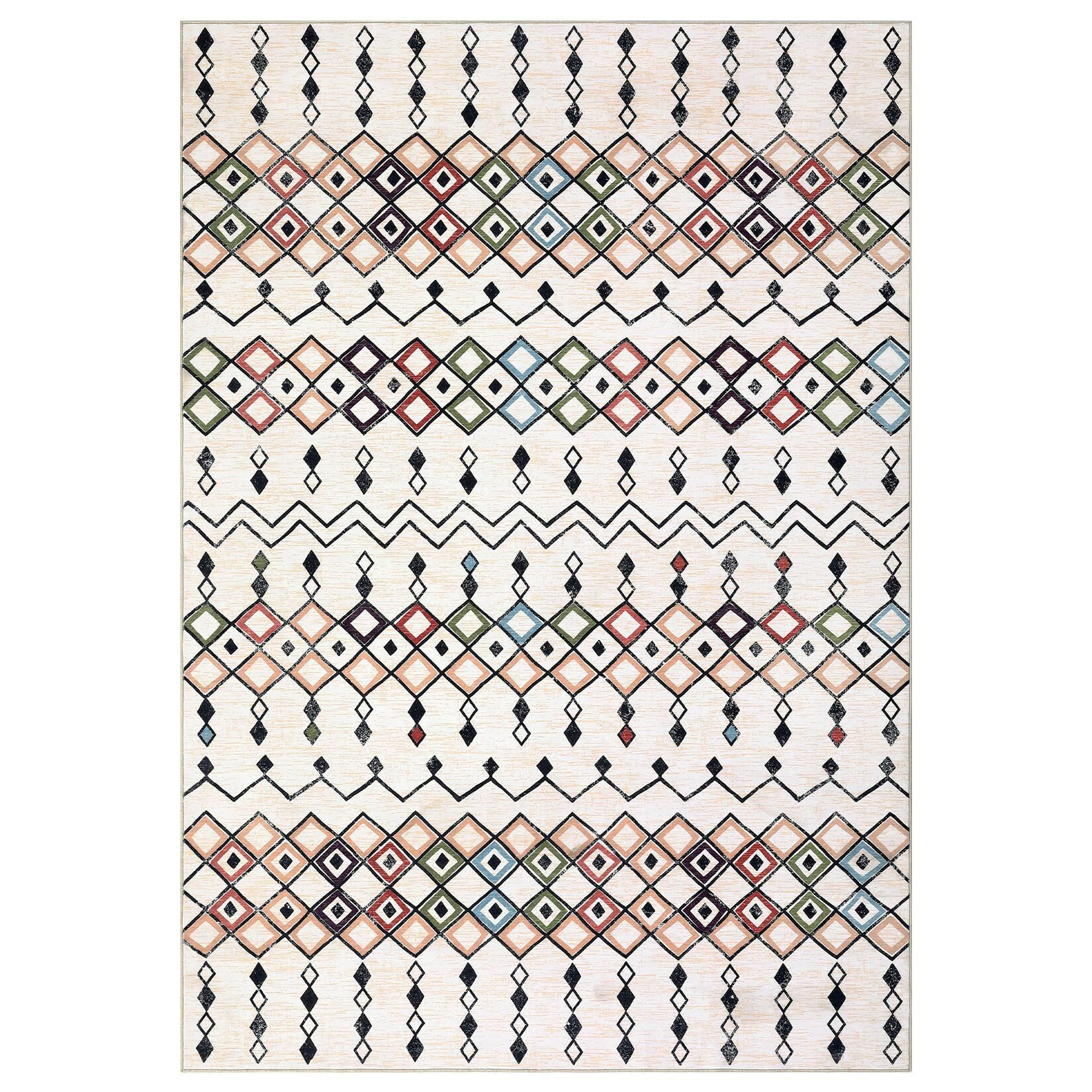 Bungalow Rose Washable Rug Low Pile Moroccan Carpet Distressed ...