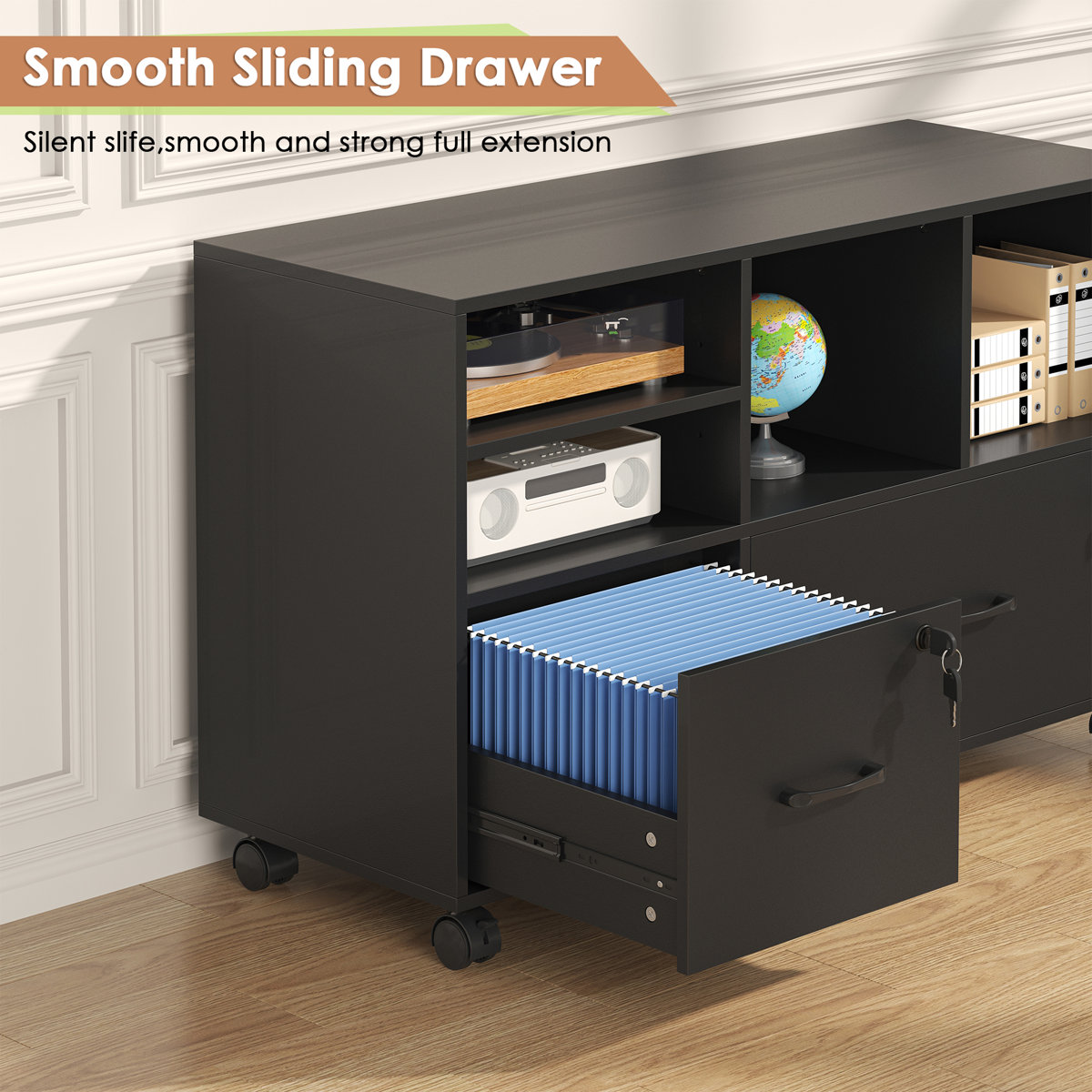 Inbox Zero File Cabinet, Mobile Lateral Filing Cabinet With Lock For ...