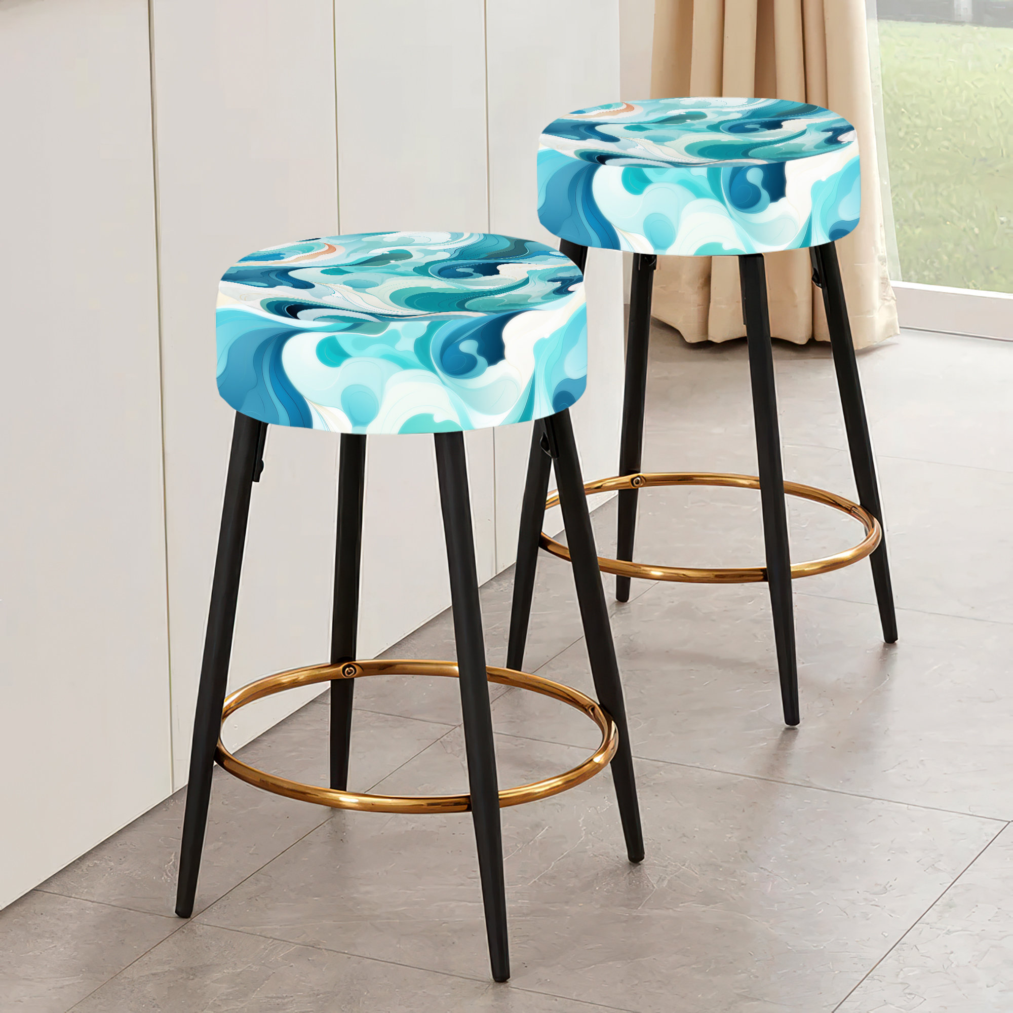 Design Art Blue Deep Sea Dive Plunge - Coastal Bar Stools Set Of 2 ...