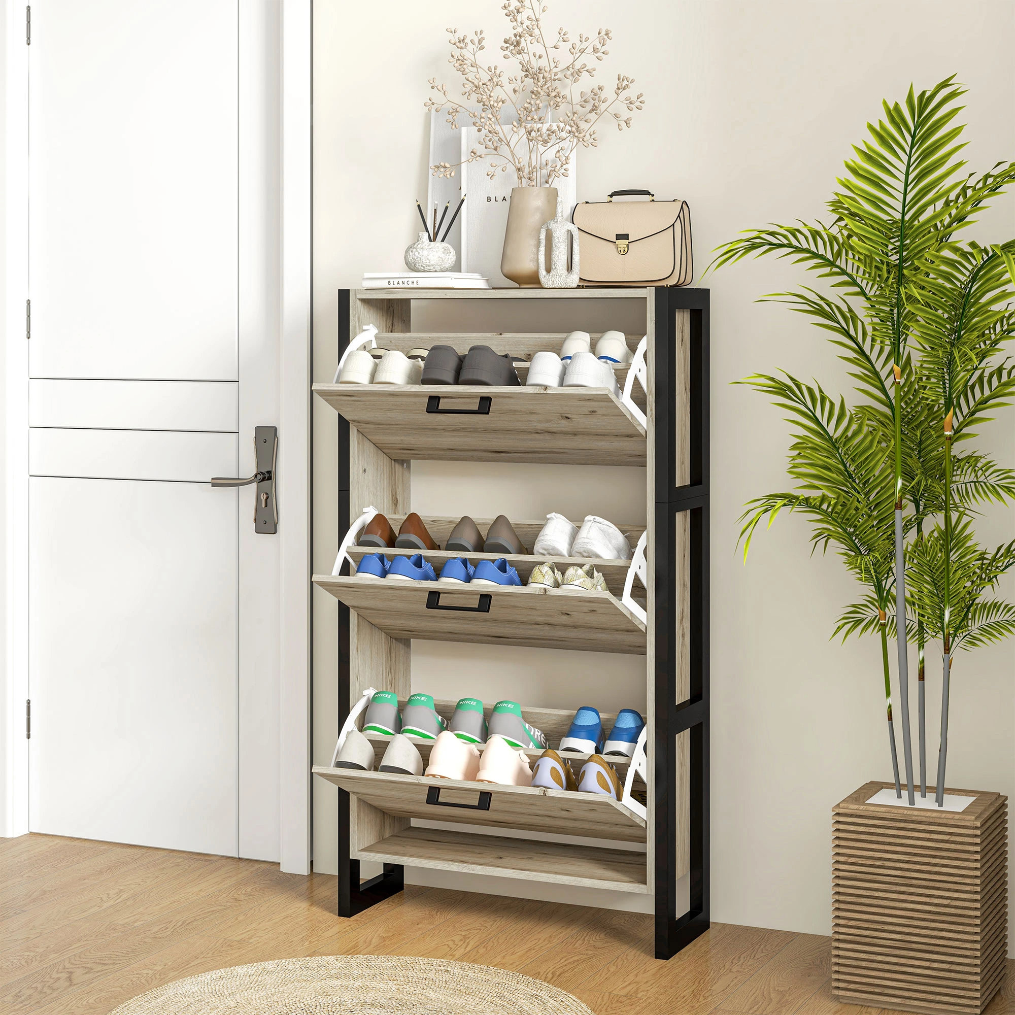 Latitude Run® Industrial Shoe Cabinet With 3 Flip Drawers, Freestanding ...
