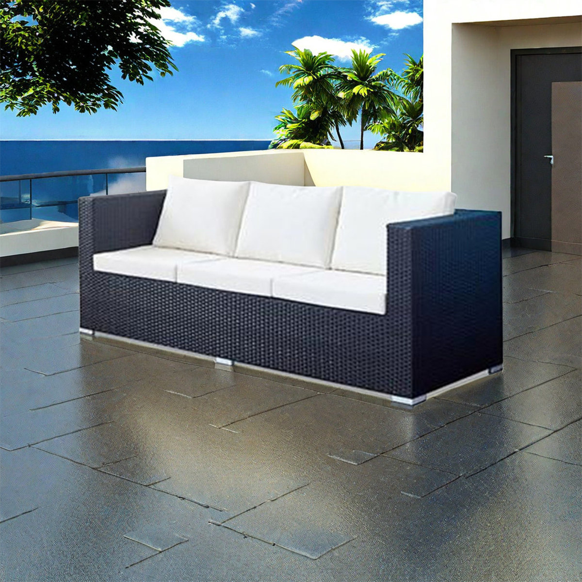 Latitude Run® Cevyn 78.74'' Wicker Outdoor Patio Sofa with Sunbrella ...