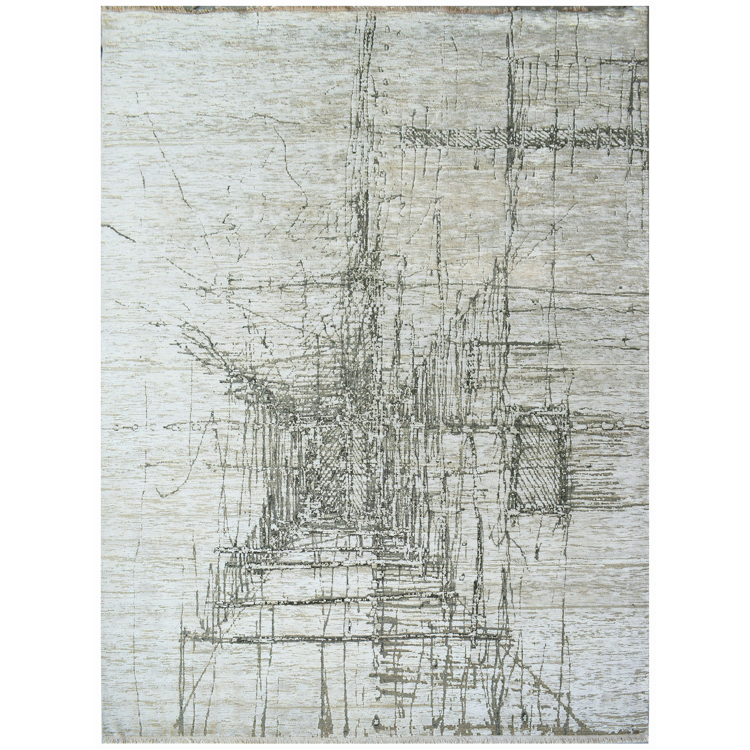 Bokara Rug Co., Inc. Hand Knotted Wool/Silk Abstract Area Rug in Ivory ...