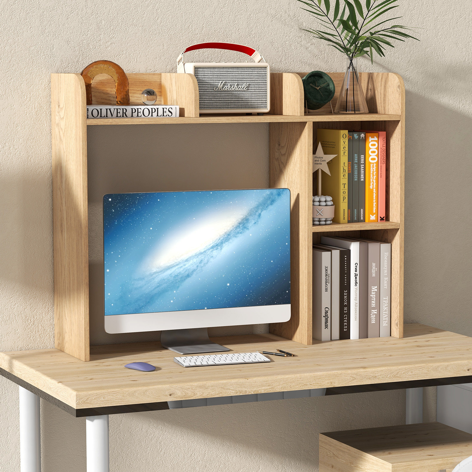 Inbox Zero Desktop Bookshelf 3-Tier Multipurpose Countertop Hutch ...