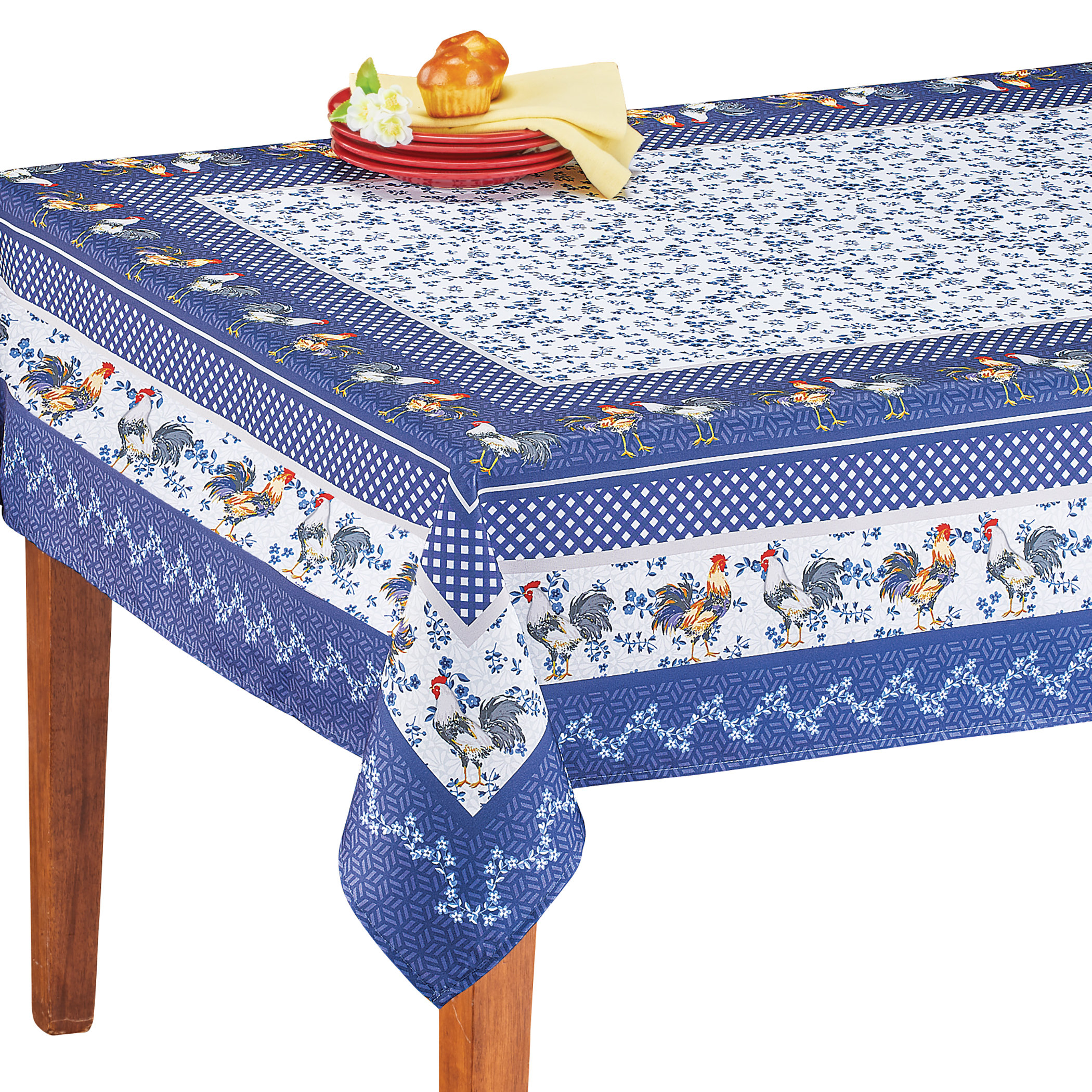 August Grove® French Country Blue Rooster Printed Tablecloth | Wayfair