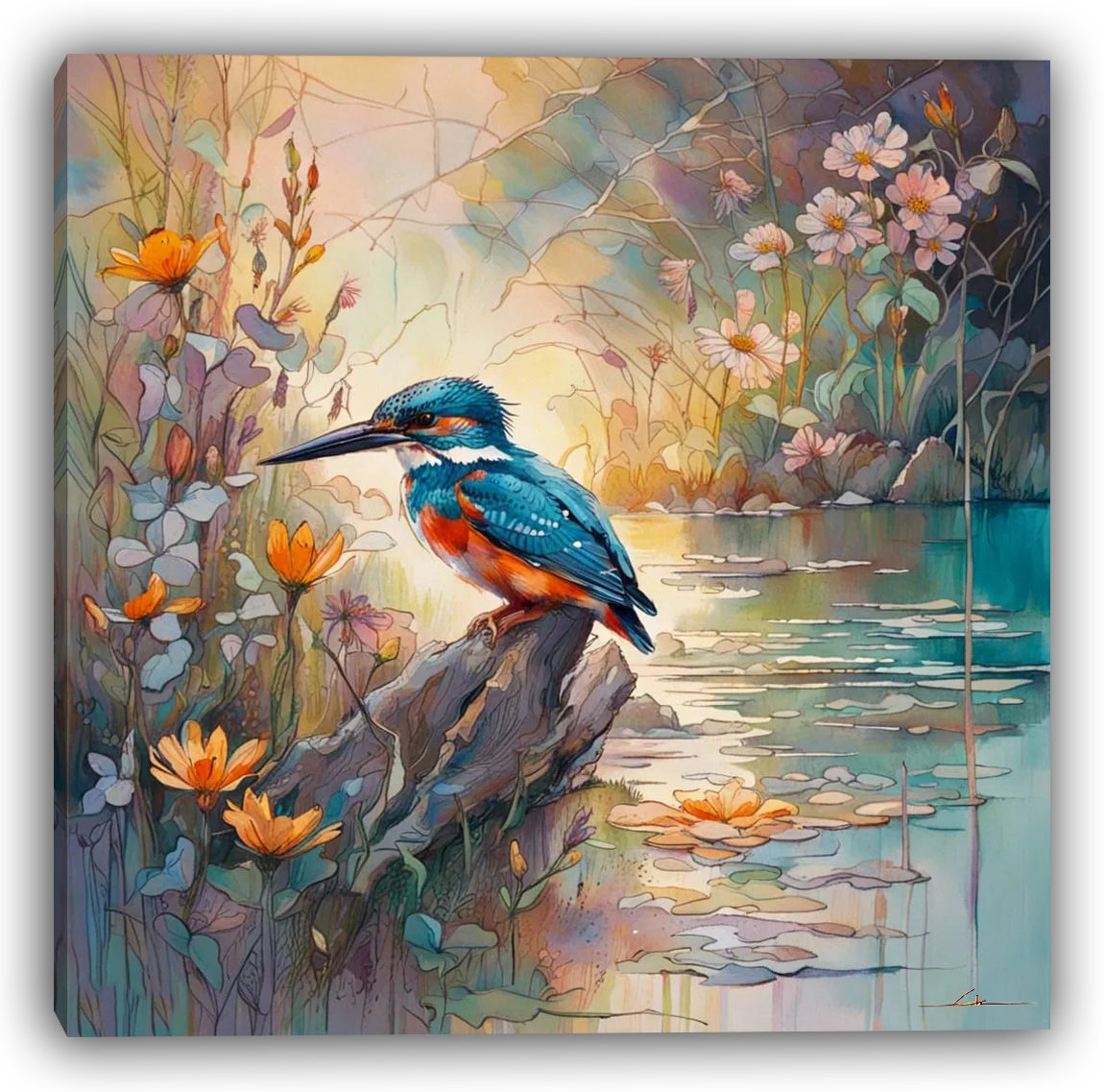 Union Rustic Riverlight Watcher Kingfisher by the Water Canvas Art | Wayfair