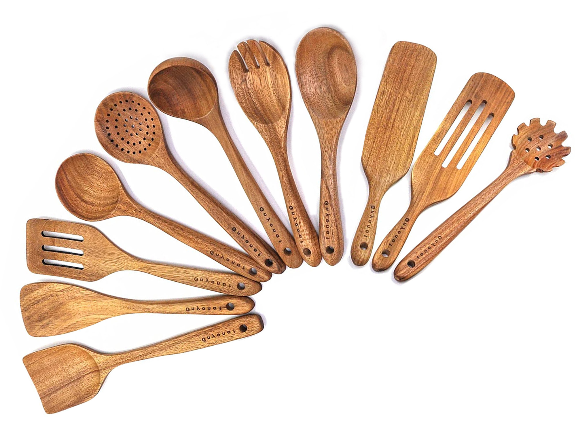AIRPJ 11 PCS Cooking Utensil Set,Wooden Kitchen Utensils Set,Non-Stick ...
