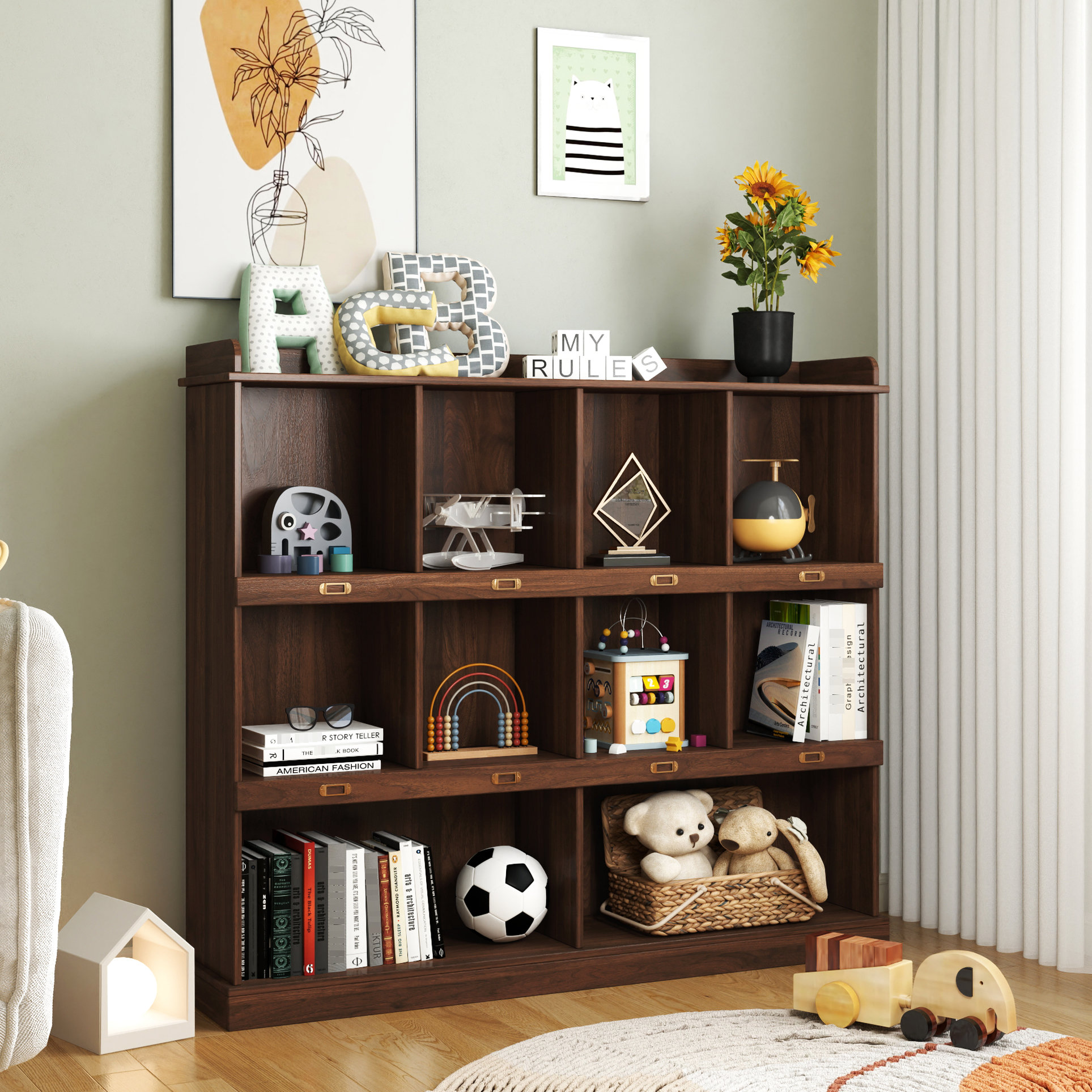 Ebern Designs Walnut 10-shelf Bookcase - Maximize Your Storage Space ...