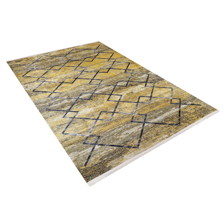 Hargun Usso Geometric Machine Woven Yellow Area Rug | Wayfair.co.uk