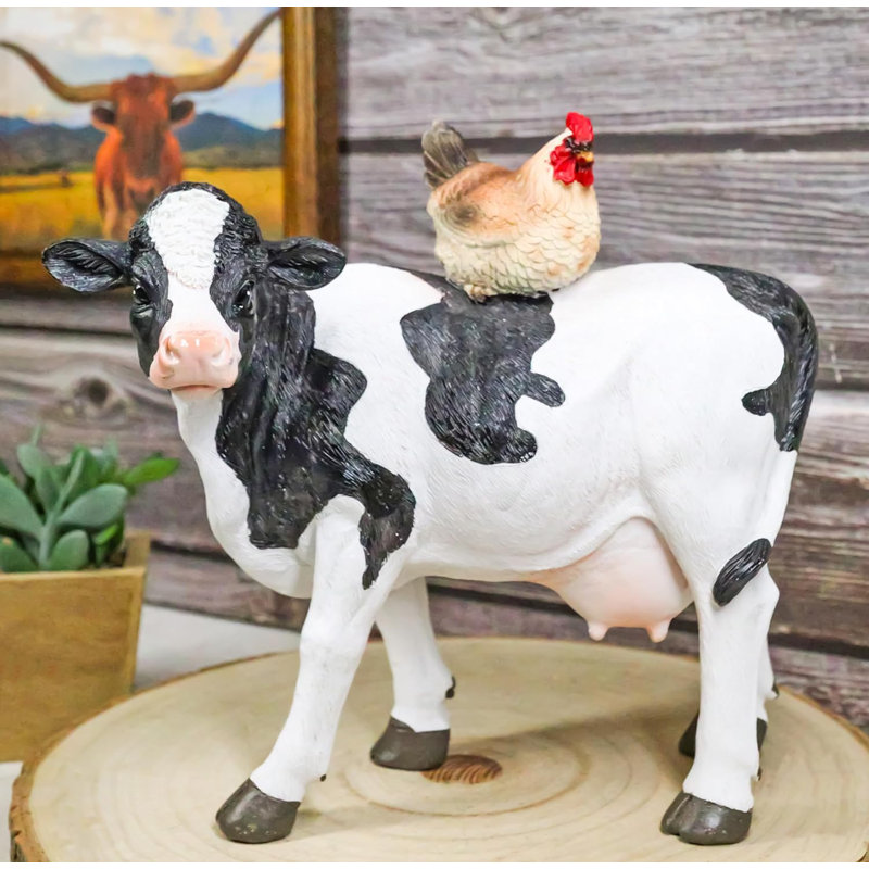 August Grove® Western Country Rustic Farmhouse Holstein Cow With Hen ...