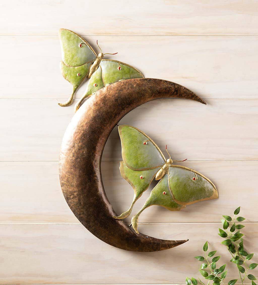 August Grove® Handcrafted Metal Luna Moths and Crescent Moon Wall Décor ...