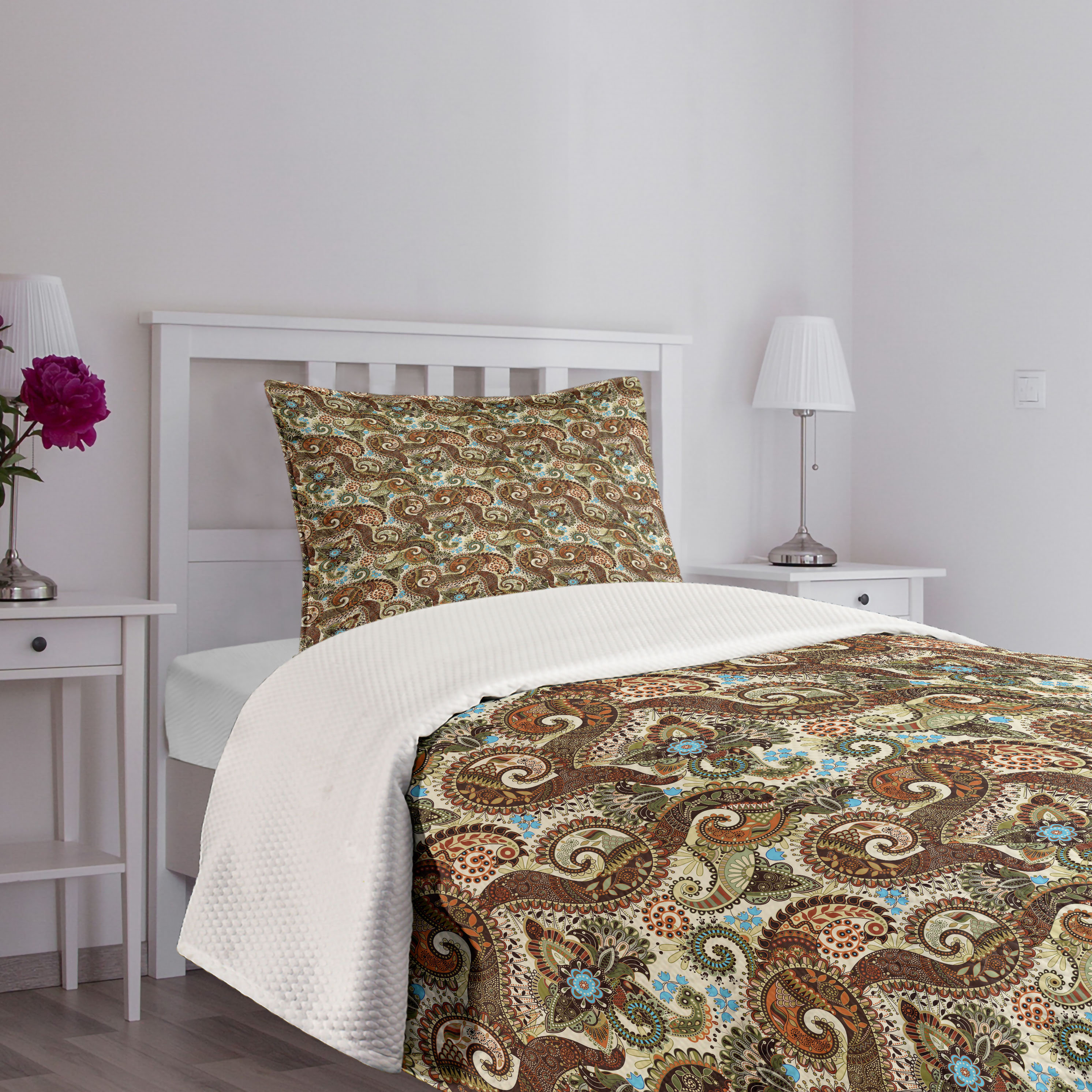 Ambesonne Paisley Bedspread Set Blooms Ethnic Multicolor | Wayfair