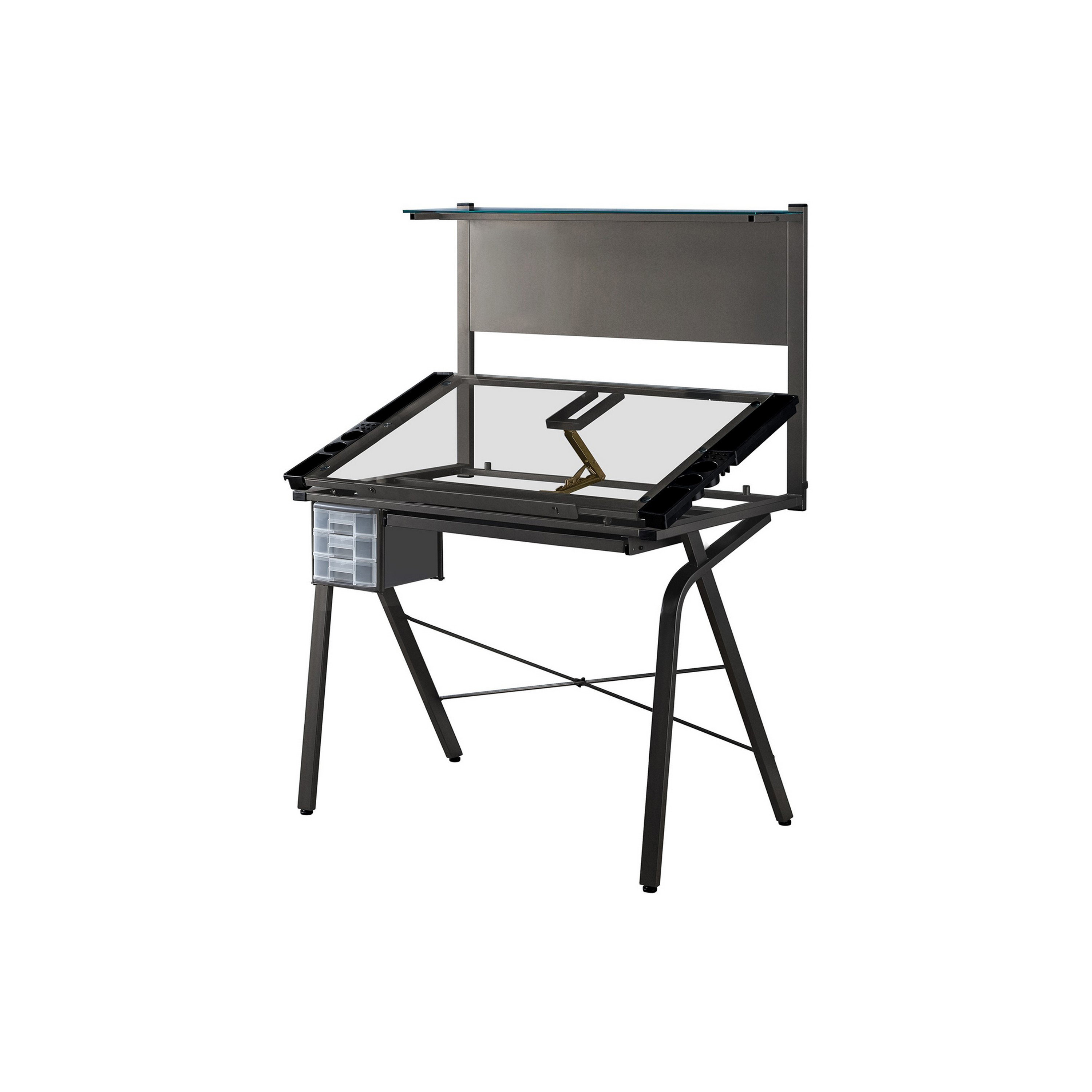 Benjara Drafting Drawing Table, 41 Inch Adjustable Glass Top, Black Metal | Wayfair