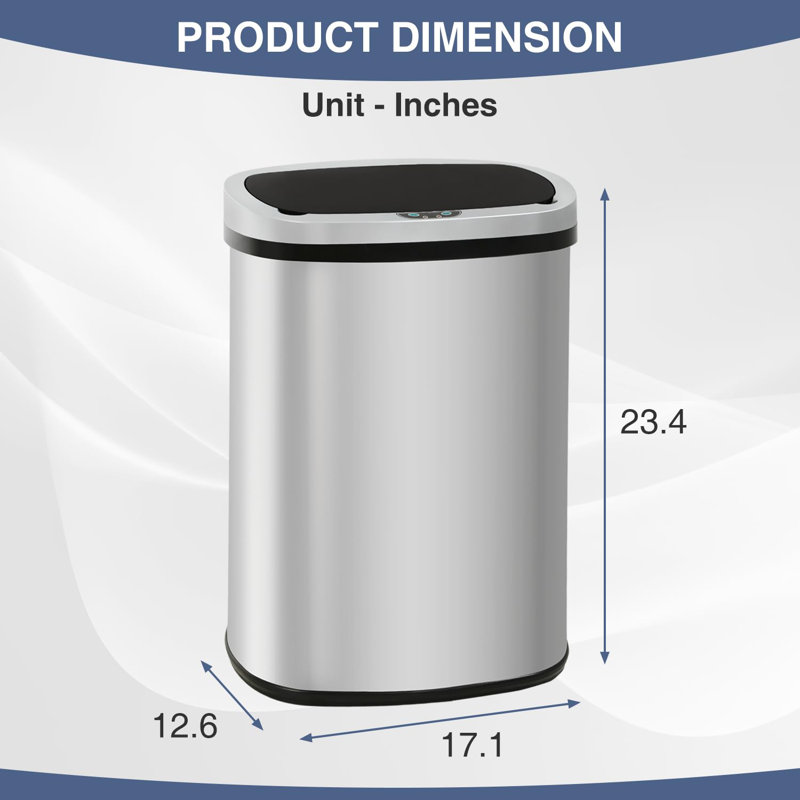 NEWERA 13 Gallon Stainless Steel Trash Can Automatic Touchless Lid with ...