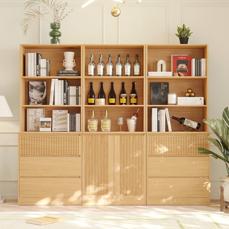 Latitude Run® 71" H X 70.9" W Bookcase Cabinet With Open Shelves ...