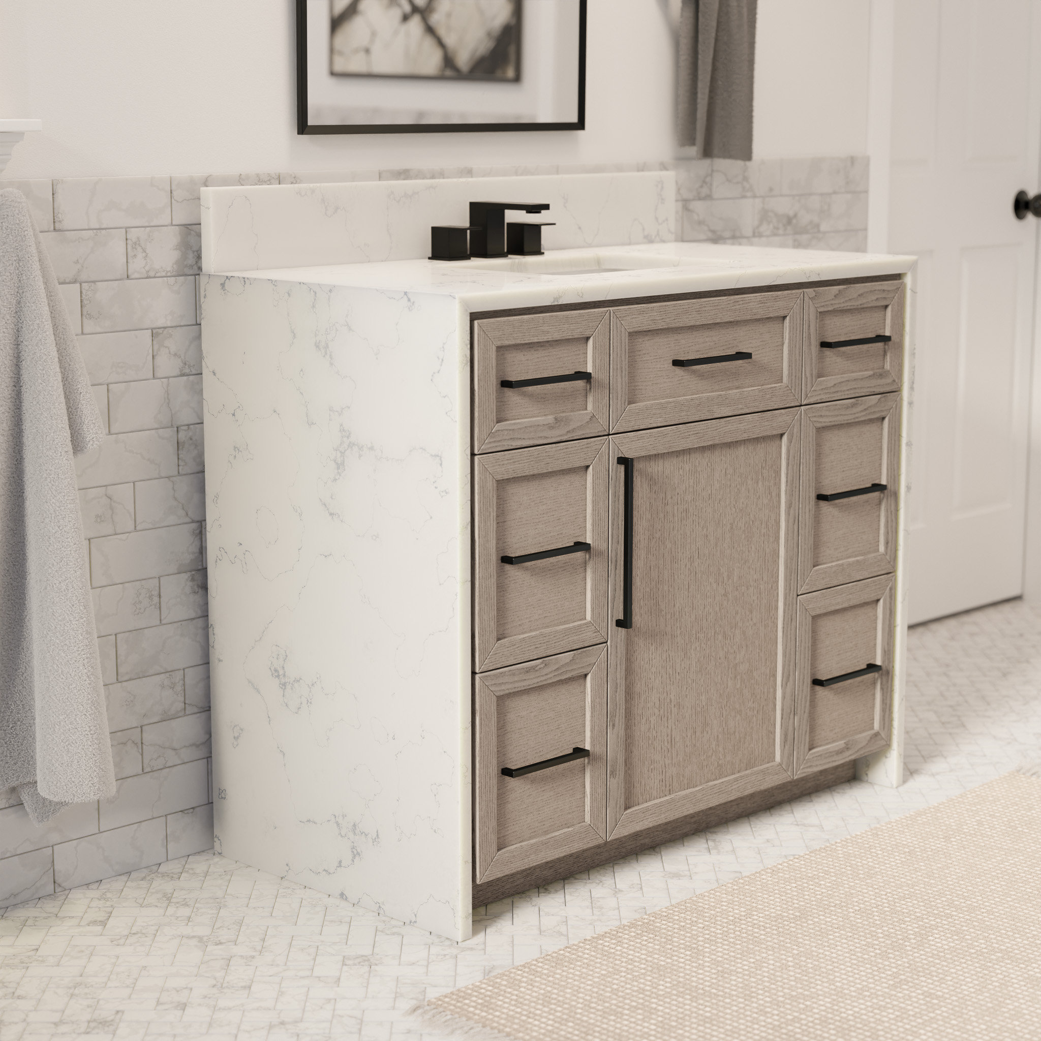 Lark Manor Akalya 42'' Waterfall Bathroom Vanity with Engineered Stone ...