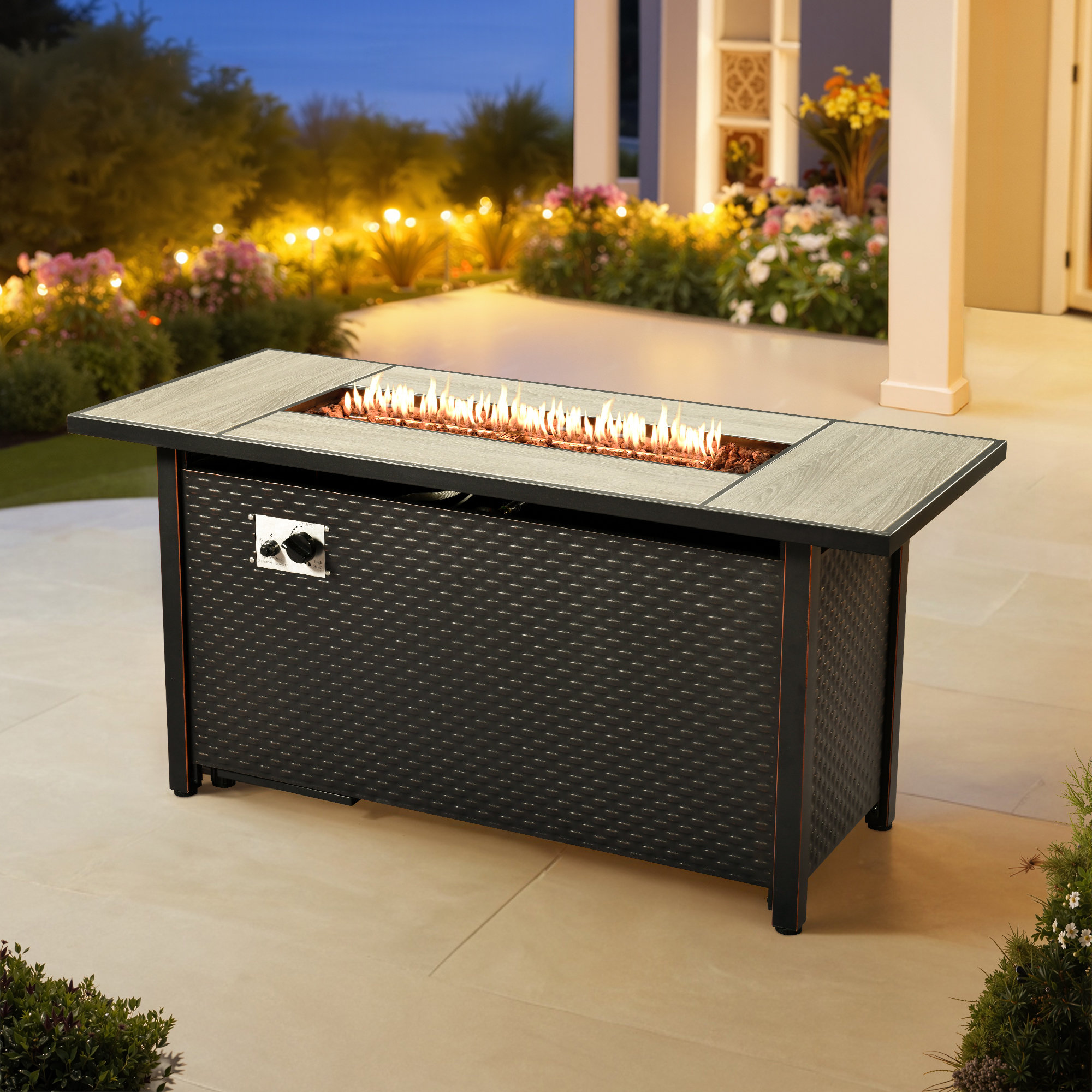 Latitude Run® 26"D X 42.15"W Rectangular Outdoor Fire Pit Table, Steel ...