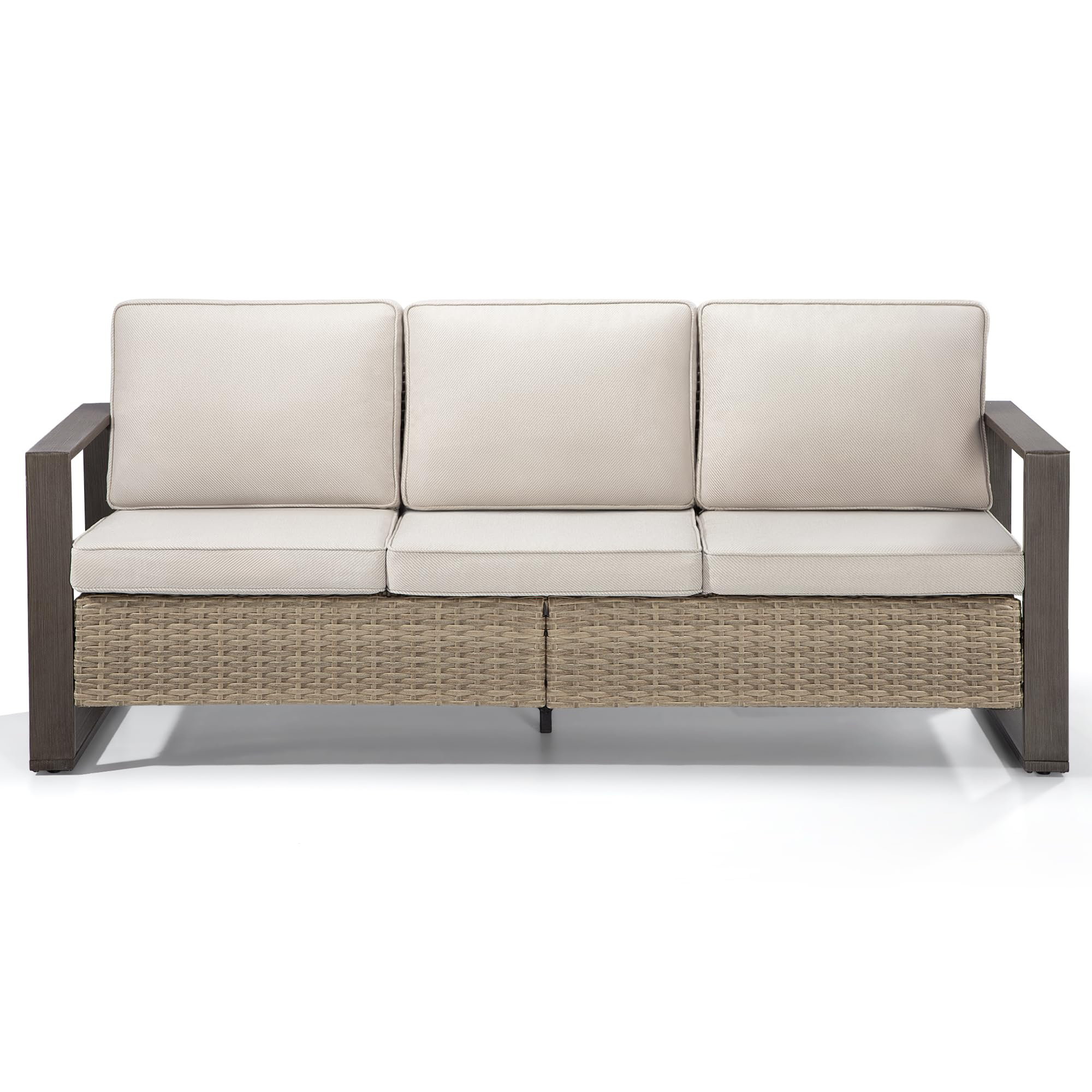 Latitude Run® Patio Sofa Wicker 3-Seat Outdoor Couch with Deep Seating ...
