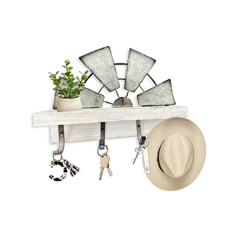 Gracie Oaks Decorative Wall Mounted Key and Mail Rack with Shelf 4 ...