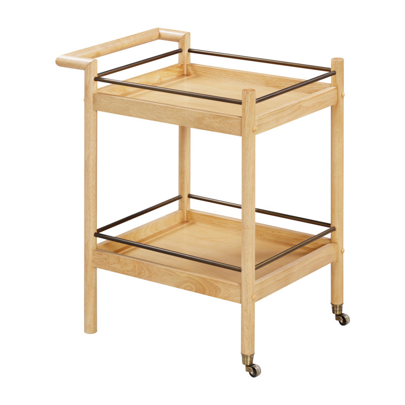Latitude Run® Solid Wood Serving Bar Cart With Wheels And Guard Rails ...