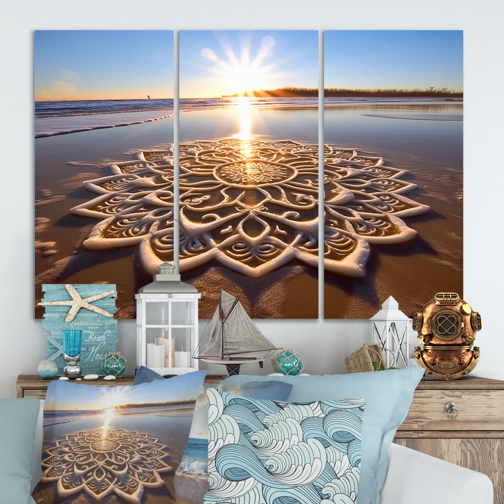 Latitude Run® Majestic White Mandala on the Sunset Beach V - 3 Piece ...