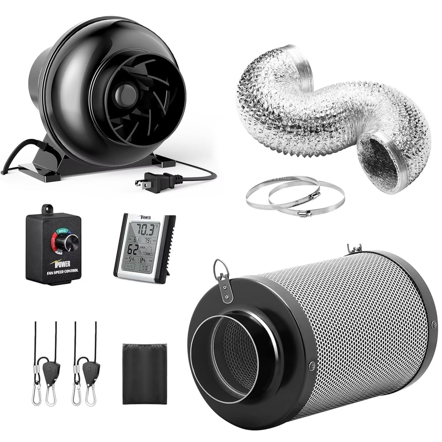 iPower 4 Inch 195 CFM Ventilation System - Inline Fan w/Carbon Filter ...