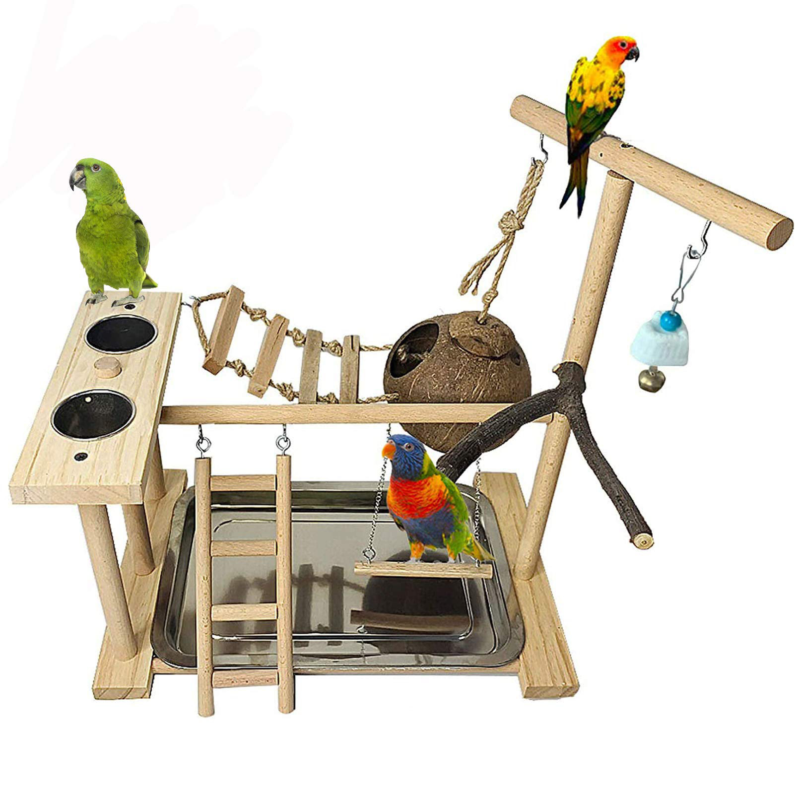 VIKICHER Parrots Playground Bird Play Stand Natural Wood Parrot Perch ...