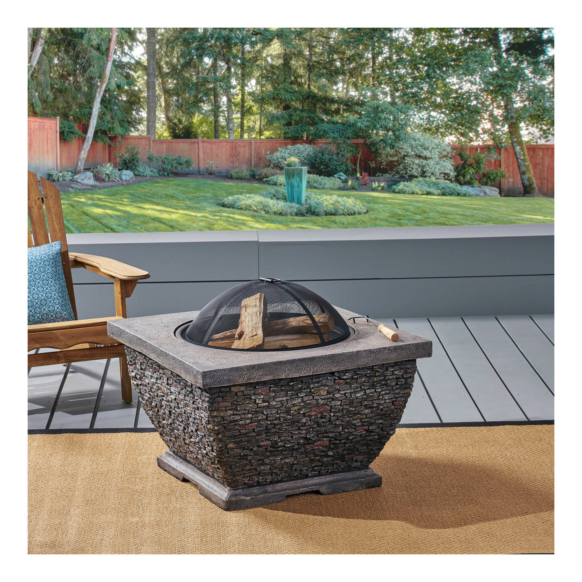 Latitude Run® 32" MgO Light-Weight Concrete Wood Burning Square Fire ...