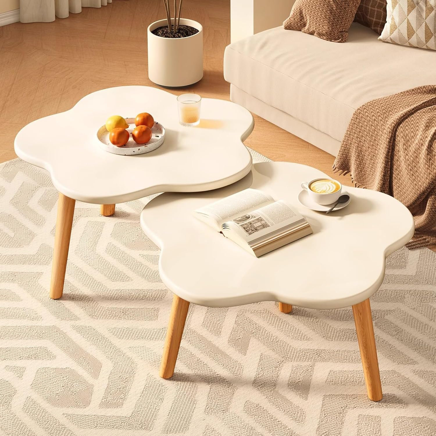 George Oliver Coffee Table And End Table Sets Small Wood Coffee Flower Shape Tabletop Easy To ...