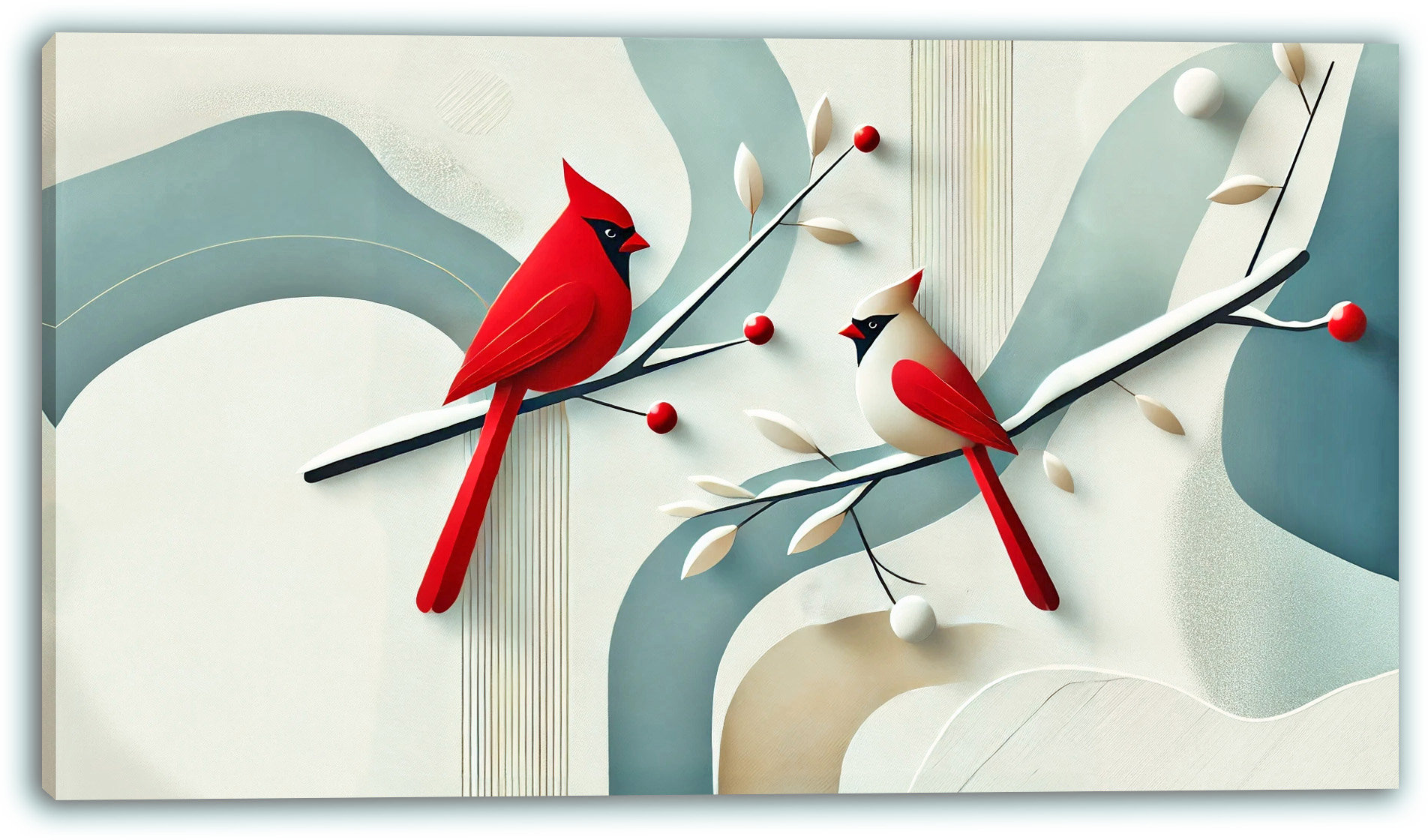 Latitude Run® Abstract Cardinals in Winter Wrapped Canvas Print Wall ...