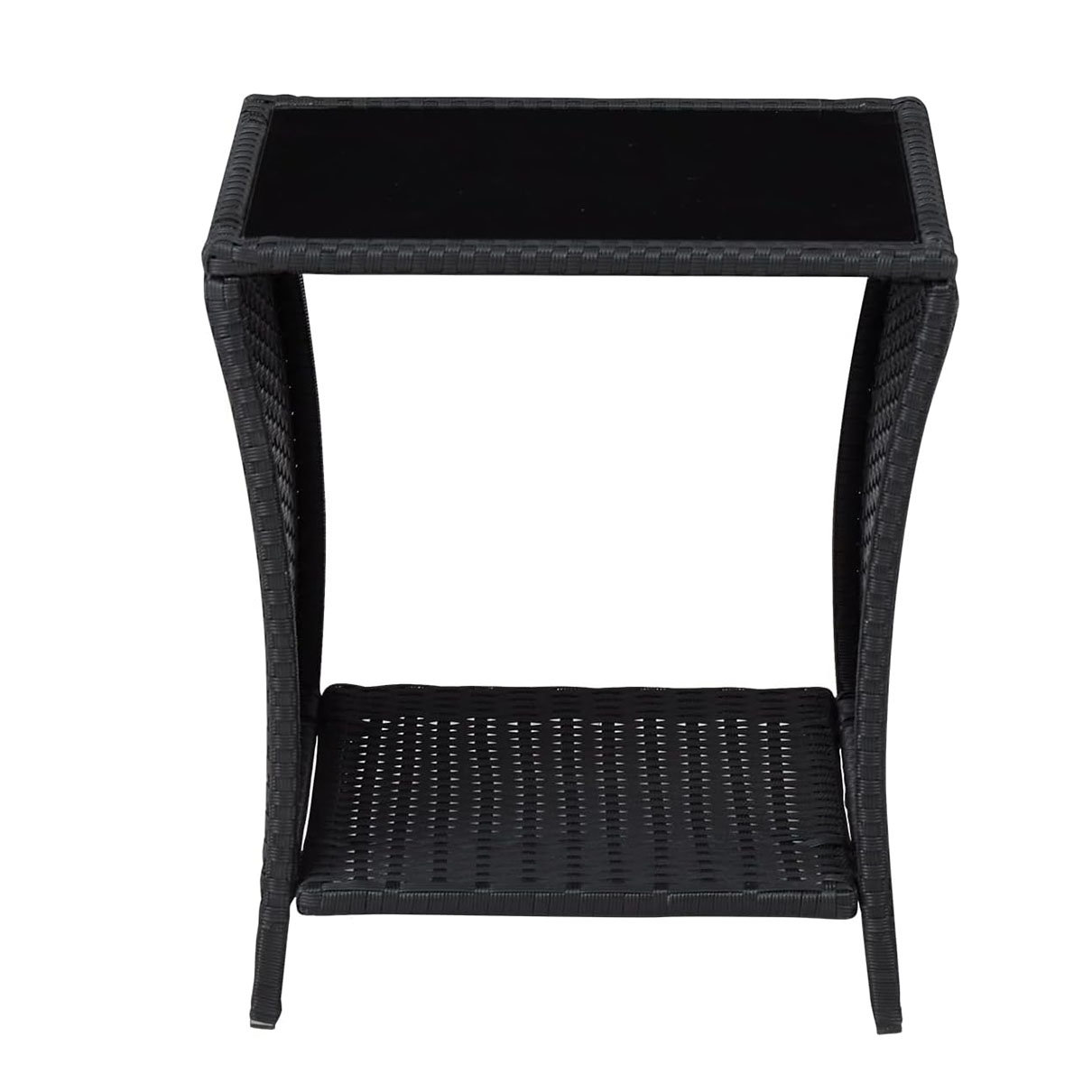 Ebern Designs Wicker Rattan Side Table With Glass Top And Storage Bistro Woven Furniture Outdoor ...