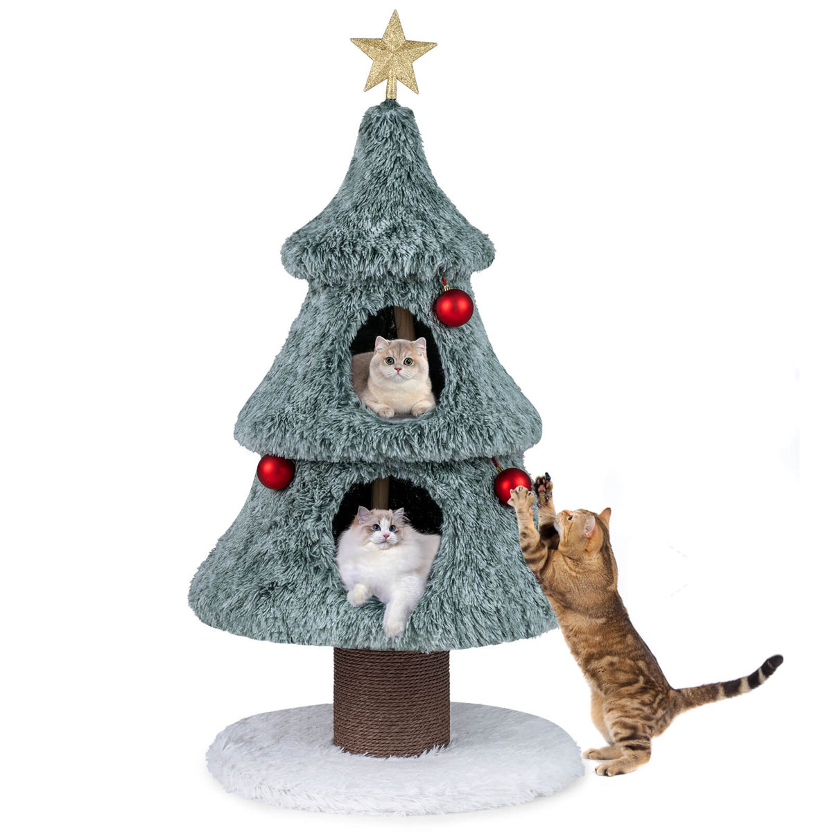 Union Rustic 48.5” Christmas Cat Tree for Indoor Cats with 2 Large ...