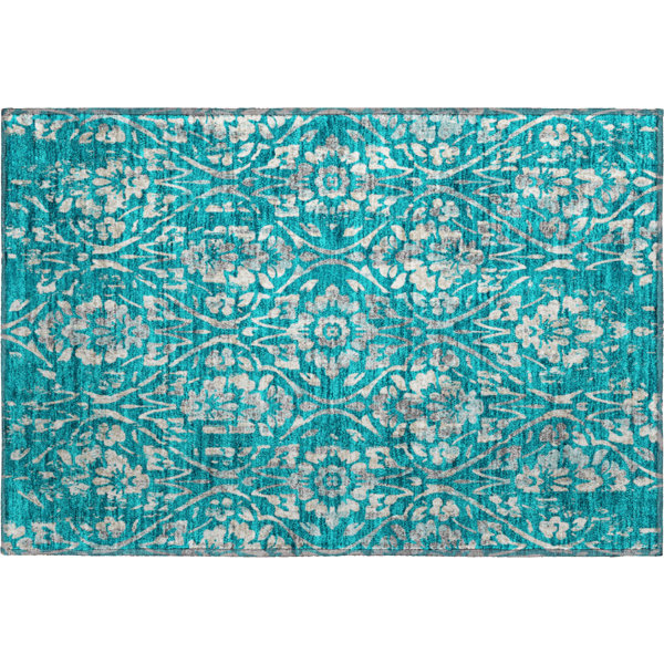 Bungalow Rose Premium Machine Washable Howton Teal Rug | Wayfair