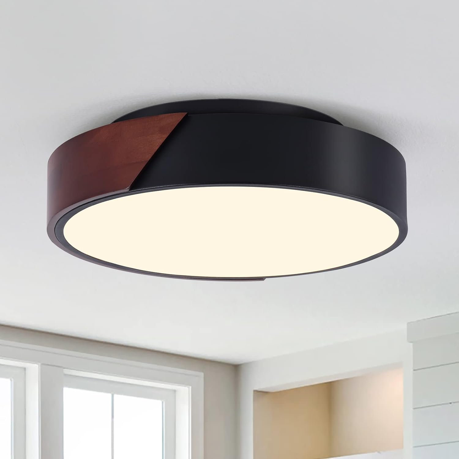 MABOSY Modern Black Flush Mount Ceiling Light 2-Light Mid-Century ...