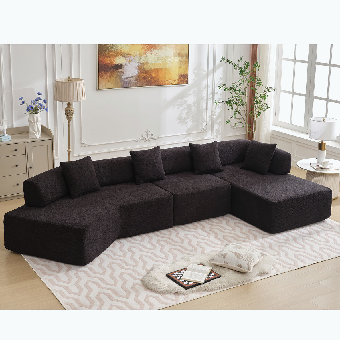 Latitude Run® 140" Boucle Modular Sofa No Assembly Required | Wayfair