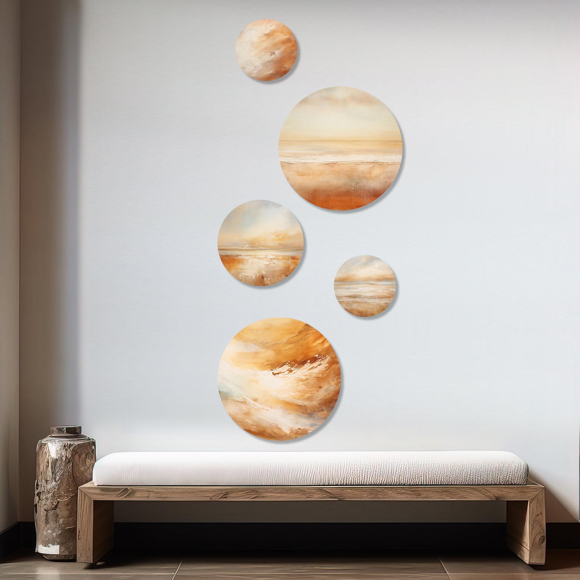 Ivy Bronx Beige Sandy Clouds Horizon - Clouds Clouds Round Wall Art Set ...